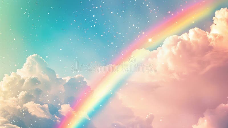 Rainbow Arching Over Fluffy Clouds in a Pastel-colored Sky Stock Image ...