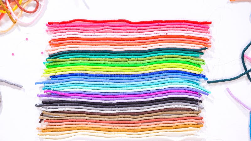 Rainbow Array of Clay Bead Strands Stock Image - Image of overhead ...