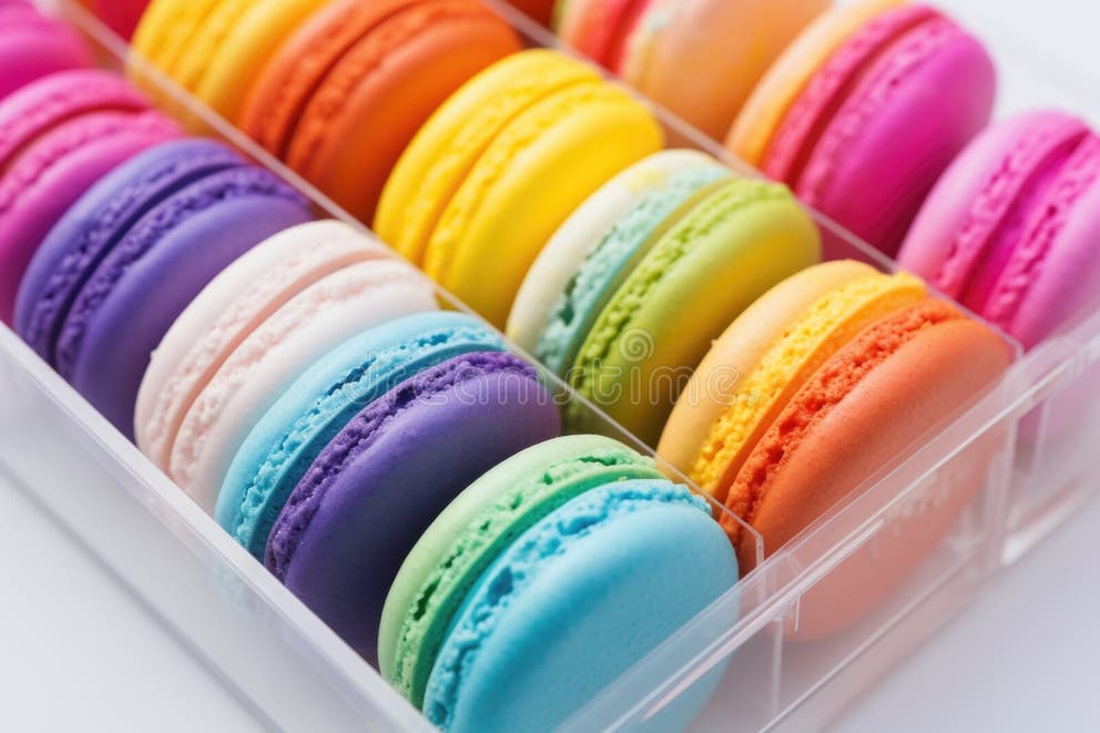 Rainbow Assortment of Macarons Inside a Clear Box Stock Illustration ...