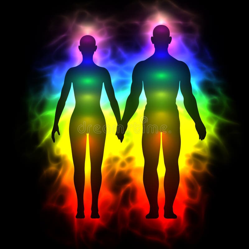Rainbow Silhouette of Human Body with Aura - Woman and Man Stock ...