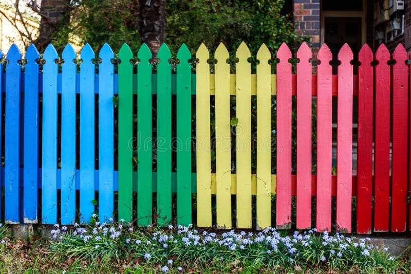 Rainbow Background, Fence in the Garden Stock Image - Image of nature ...