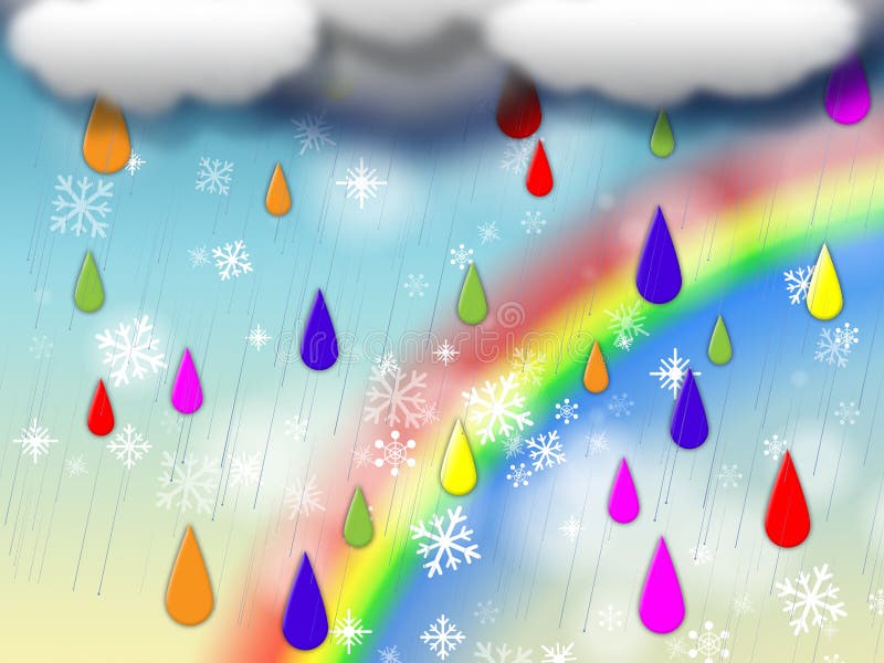 Rainbow Background Shows Colorful Rain and Snowing Stock Illustration ...