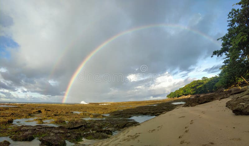 Rainbow on the beach stock photo. Image of wind, morning - 262061170