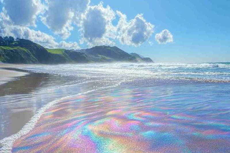 Rainbow Beach Scene, Stunning Coastal Landscape Stock Illustration ...