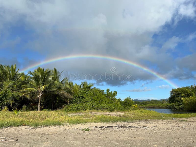 Rainbow on the Beach stock photo. Image of grass, landscape - 260305258