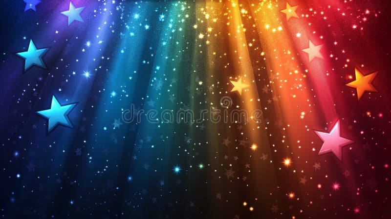 Rainbow Beams of Light with Colored Stars Stock Illustration ...