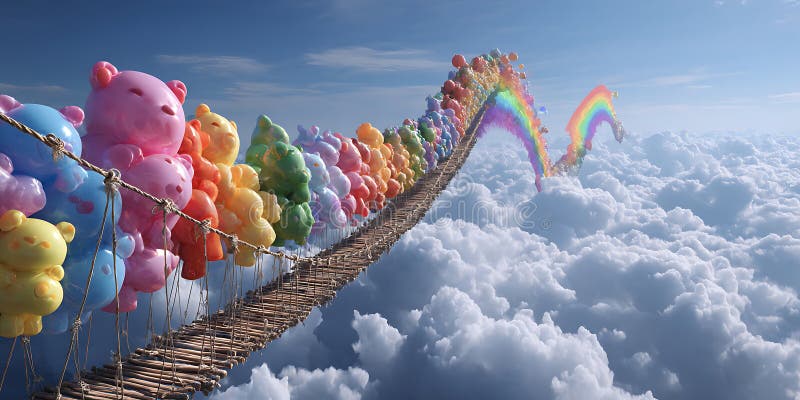 Rainbow Bears on Cloud Path Magical Fantasy Art Stock Illustration ...