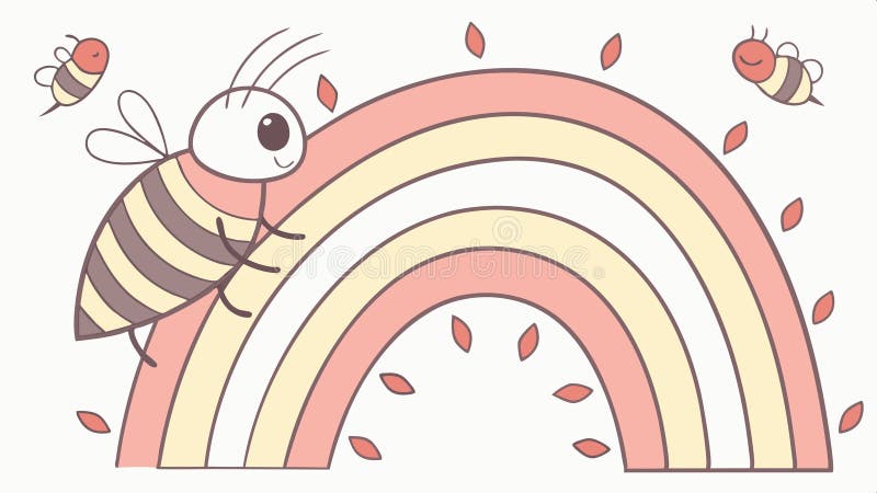 Rainbow with a Bee and Abstract Clouds Illustration Vector Design ...