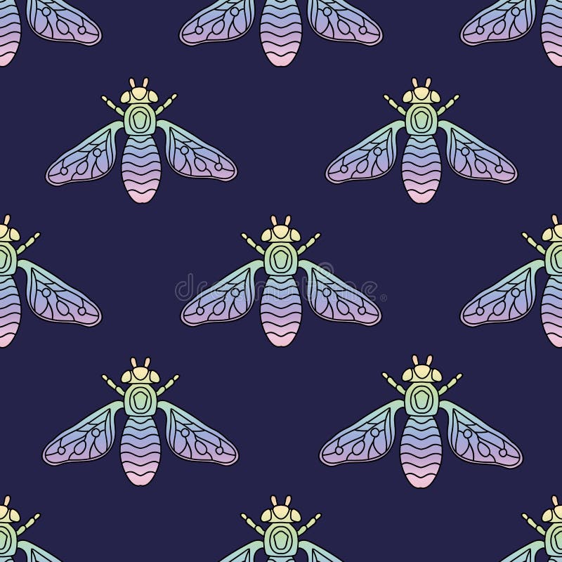 Rainbow Beetles, Fly Maryls, Wasp Seamless Pattern Doodling Stock ...