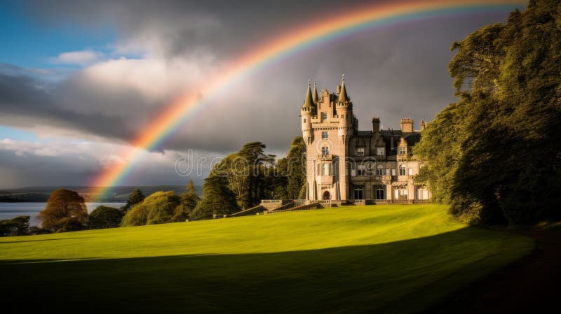 Rainbow behind a castle stock illustration. Illustration of medieval ...