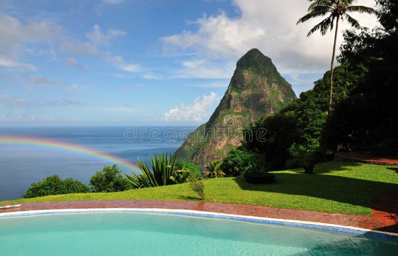 Rainbow Below Pool in Piton S Bay Stock Photo - Image of tropical ...