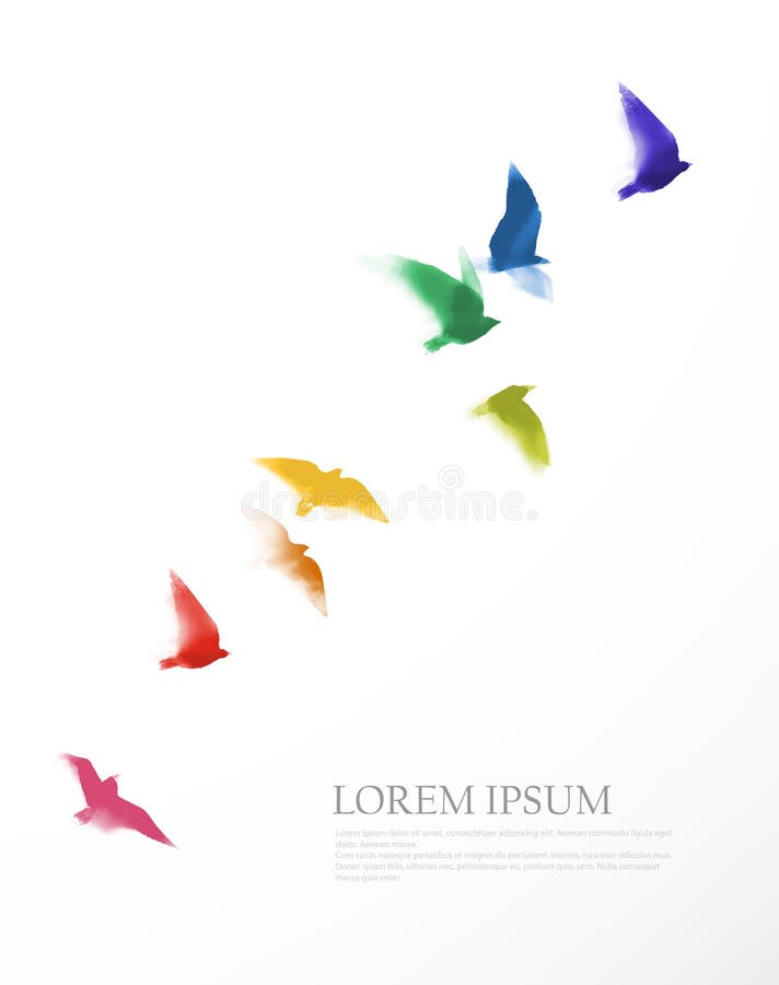 Rainbow Birds in Sumi-e Style on a White Background. Symbol of LGBTQ ...