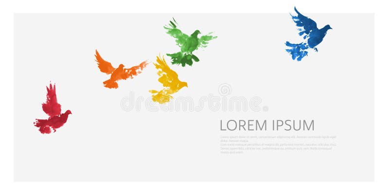 Rainbow Birds in Sumi-e Style on a White Background. Symbol of LGBTQ ...