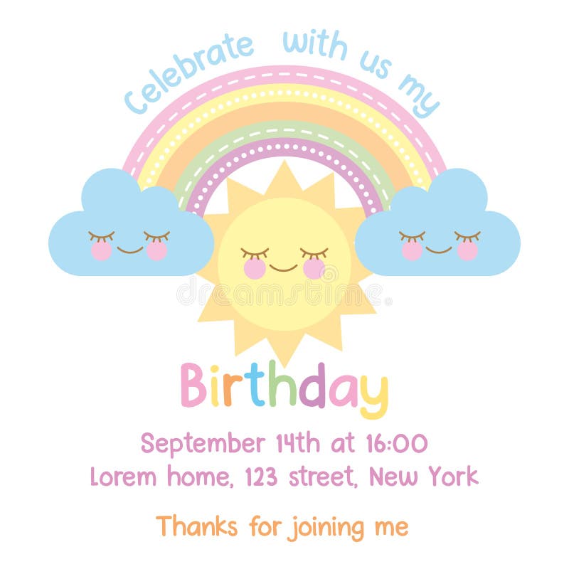 Rainbow Invitation Birthday Card Stock Vector - Illustration of vector ...