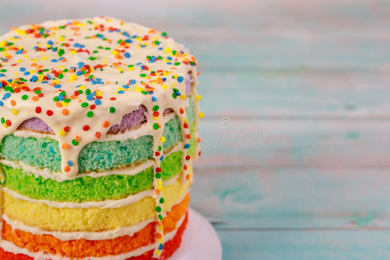 Rainbow Birthday Cake with Colorful Candles Stock Image - Image of food ...