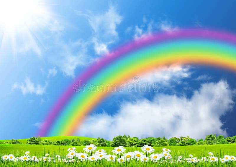Rainbow in the blue sky stock image. Image of meadow - 21447453