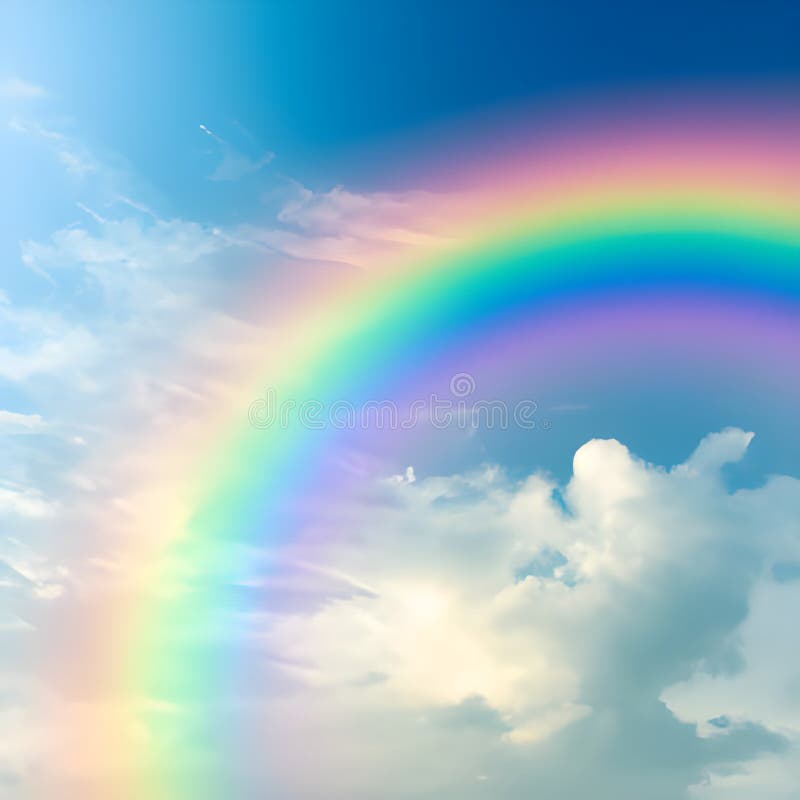 Rainbow in the Blue Sky with Clouds. Stock Illustration - Illustration ...