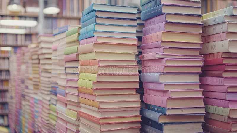 Rainbow Book Stack in Library Colorful Gradient Arrangement on ...