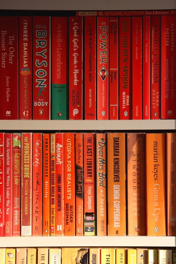 Rainbow Bookshelf editorial photography. Image of bookstore - 332086882