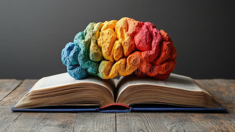 Rainbow Brain on Open Book Symbolizing Knowledge and Creativity Stock ...