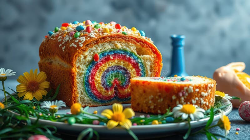 Rainbow Bread with Colorful Layers Displayed on a Plate Surrounded by ...