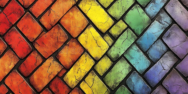 Rainbow Brick Pavement Colorful Stone Road Texture Design Background ...
