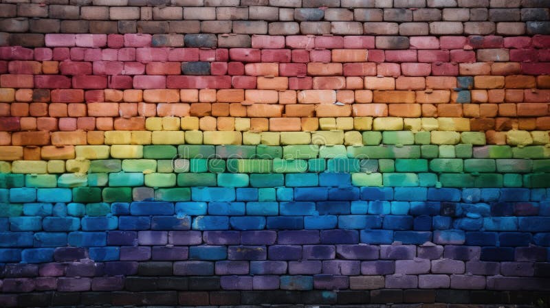 Rainbow Brick Wall Background , Generative AI Stock Illustration ...