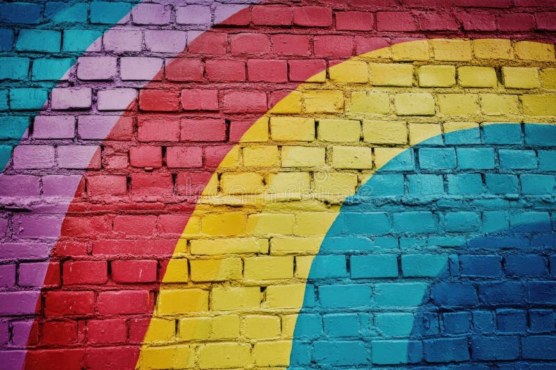 Rainbow on Brick Wall stock image. Image of wall, decoration - 375493871