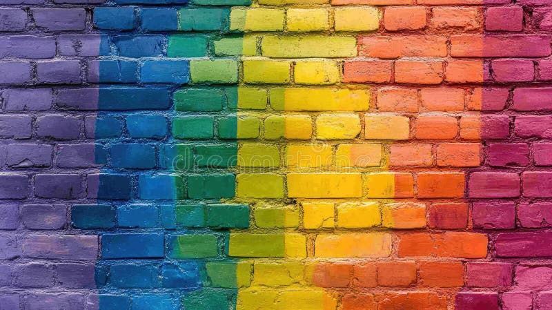 Rainbow Brick Wall Painted in Vibrant, Gradient Colors. Fun Colorful ...