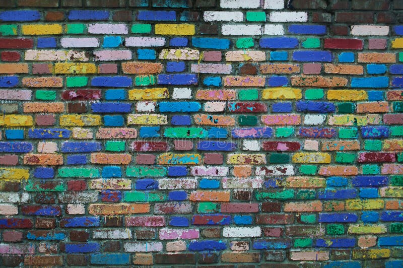 Rainbow brick wall stock photo. Image of city, wall, green - 80761440