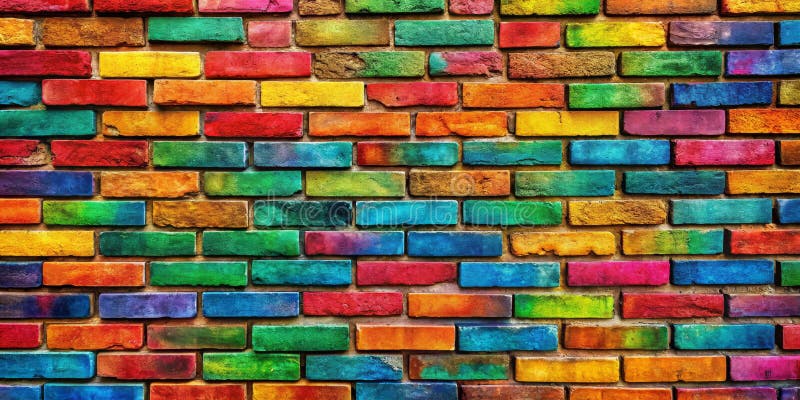 Rainbow Brick Wall Vibrant Hues, Textured Composition Stock ...
