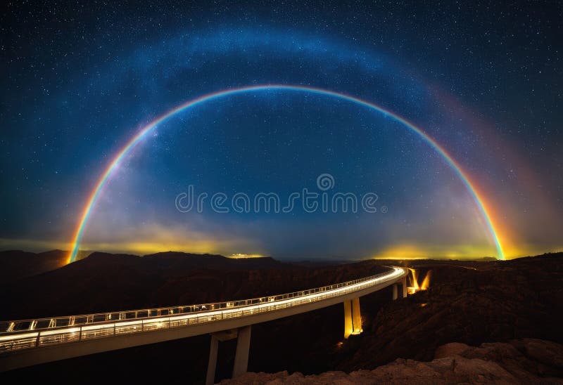 A Rainbow Bridge Connecting Two Distant Galaxies. Stock Illustration ...