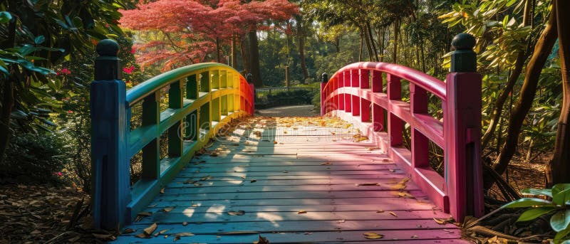 Rainbow Bridge Crossing a Colorful Arch Bridge into a World of Love ...