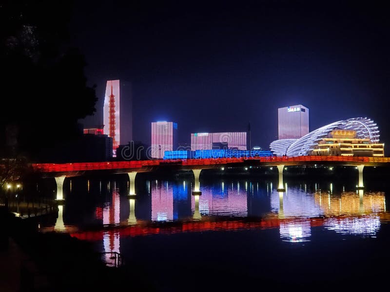 Rainbow Bridge, Jinhua stock image. Image of lighting - 258608817