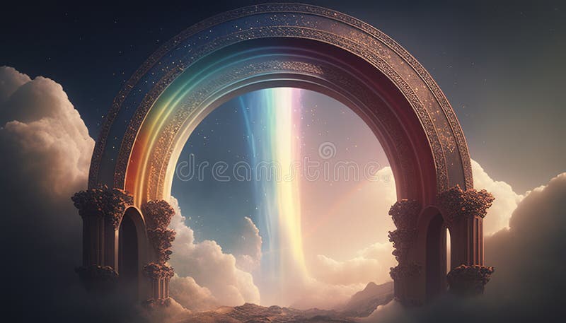 Rainbow Bridge Portal, Digital Art Illustration, Generative AI Stock ...