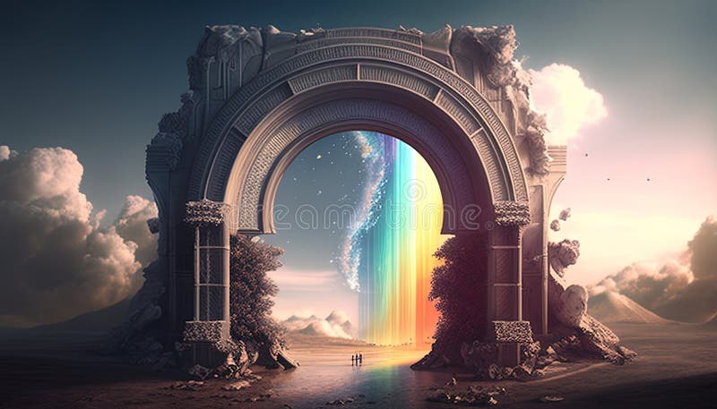 Rainbow Bridge Portal, Digital Art Illustration, Generative AI Stock ...