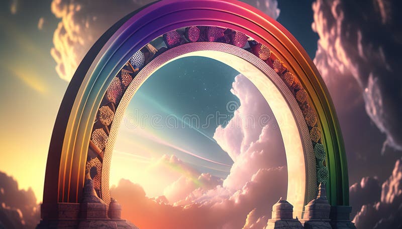 Rainbow Bridge Portal, Digital Art Illustration, Generative AI Stock ...