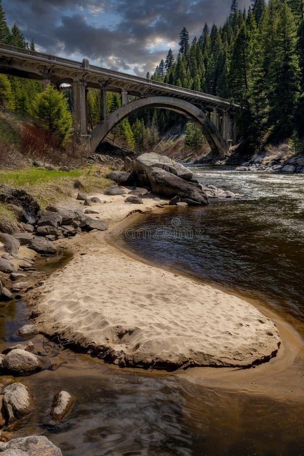 Rainbow Bridge with a Sandbar in the Payette River Stock Image - Image ...