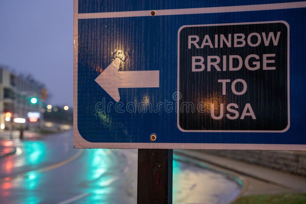Rainbow Bridge Sign on the Border of Canada and America Stock Photo ...