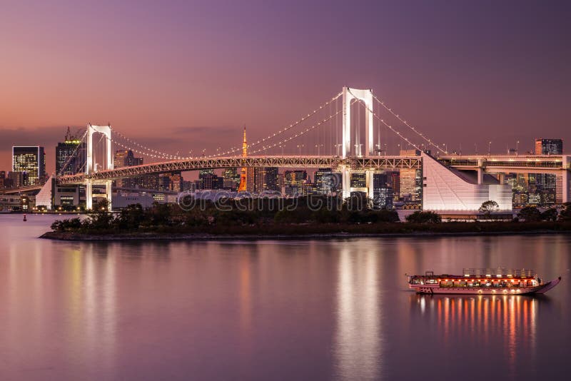 Rainbow Bridge and Sumida River in Tokyo, Japan. Night Photo. Stock ...
