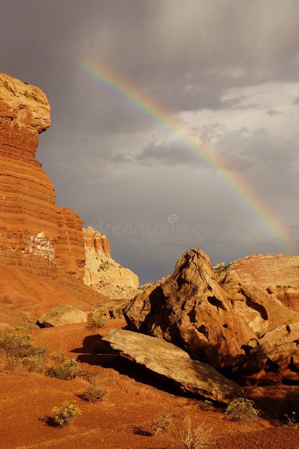 Rainbow and Brief Dramatic Sunshine Stock Image - Image of utah ...