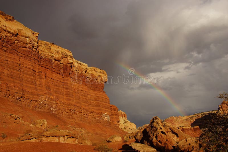 Rainbow and Brief Dramatic Sunshine Stock Photo - Image of geological ...