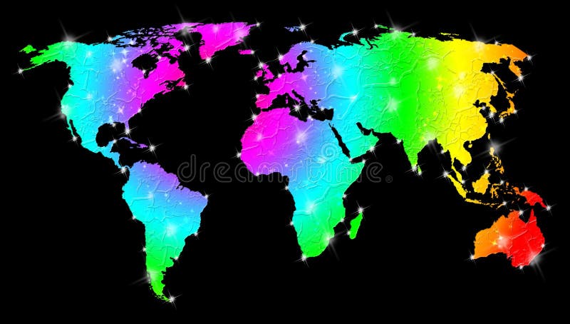 Rainbow Bright World Map stock illustration. Illustration of blue ...