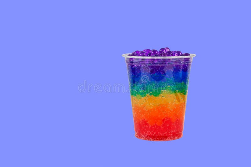 Rainbow Bubble Tea or Boba Drink in Disposable Take Away Plastic Cup ...