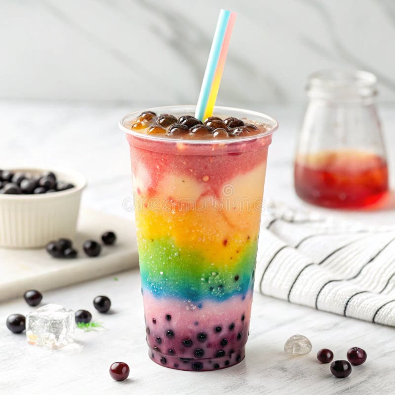 Rainbow Bubble Tea Delight Isolated on White Background Stock ...