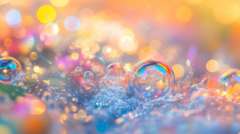 Rainbow Bubbles Floating on Shimmering Surface Stock Illustration ...