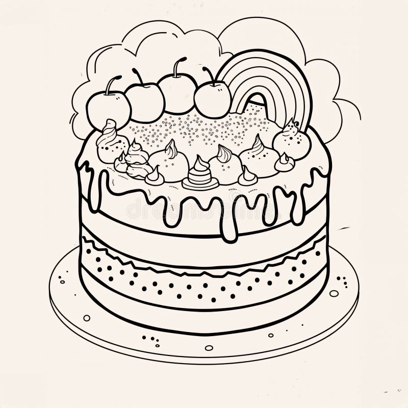 Rainbow Cake - a Black and White Drawing of a Cake Stock Illustration ...