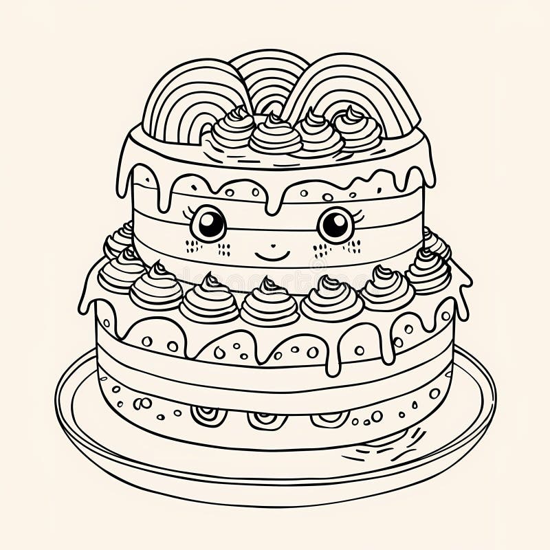 Rainbow Cake - a Black and White Drawing of a Cake Stock Illustration ...