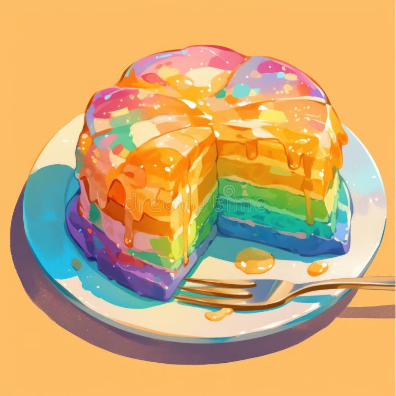 Rainbow Cake with Caramel Drizzle - Illustration Generated with Ai ...