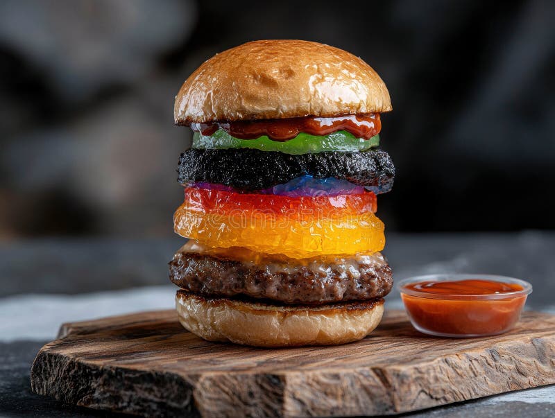 Rainbow Candy Burger on Wooden Board Stock Illustration - Illustration ...